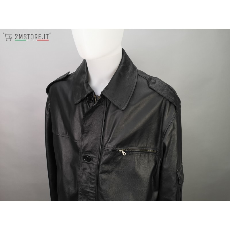 LEAHTER JACKET Black Handcrafted Police Style MADE IN ITALY Original ...